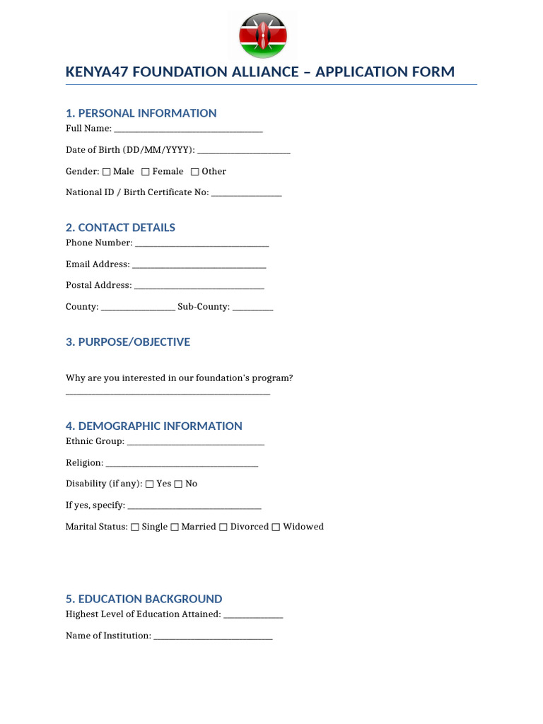 Kenya47 Application Form Updated | PDF