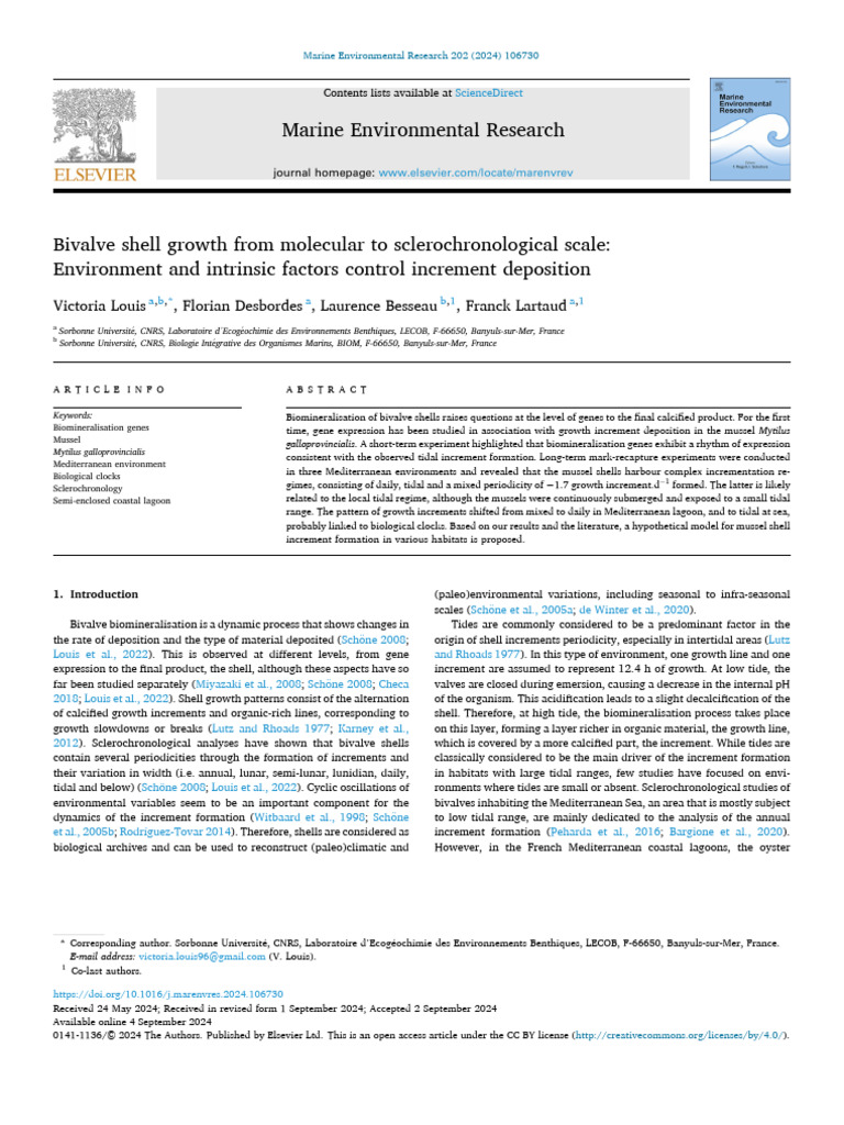 Bivalve Shell Growth and Biomineralisation | PDF | Bivalvia | Tide