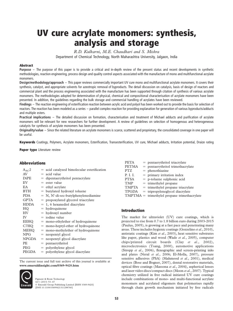 To Read - Storage - Pigment Resin Technol. 2013, 42, 53 (UV Cure ...