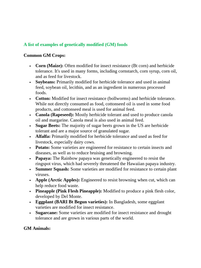Examples of Genetically Modified Foods | PDF
