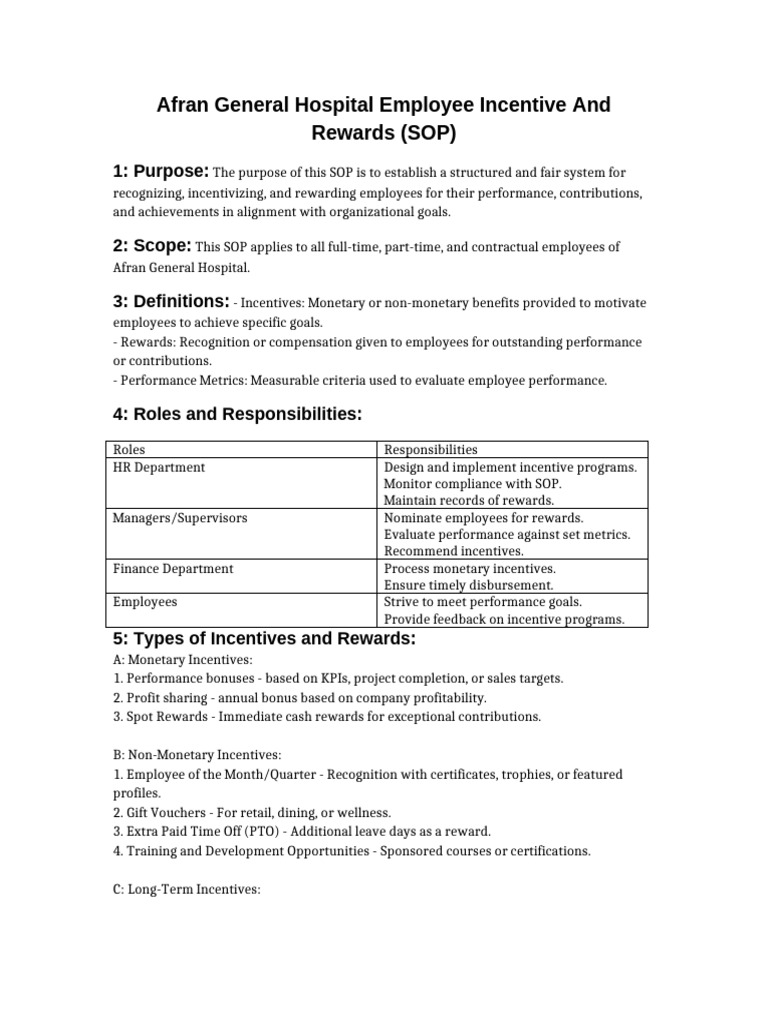 Afran Hospital Employee Incentive SOP | PDF | Incentive | Employment