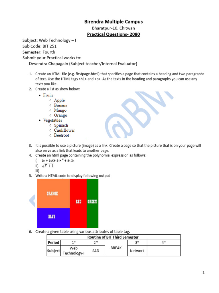 Practical Questions For BIT 4th 2080 | PDF | Xml | Xml Schema