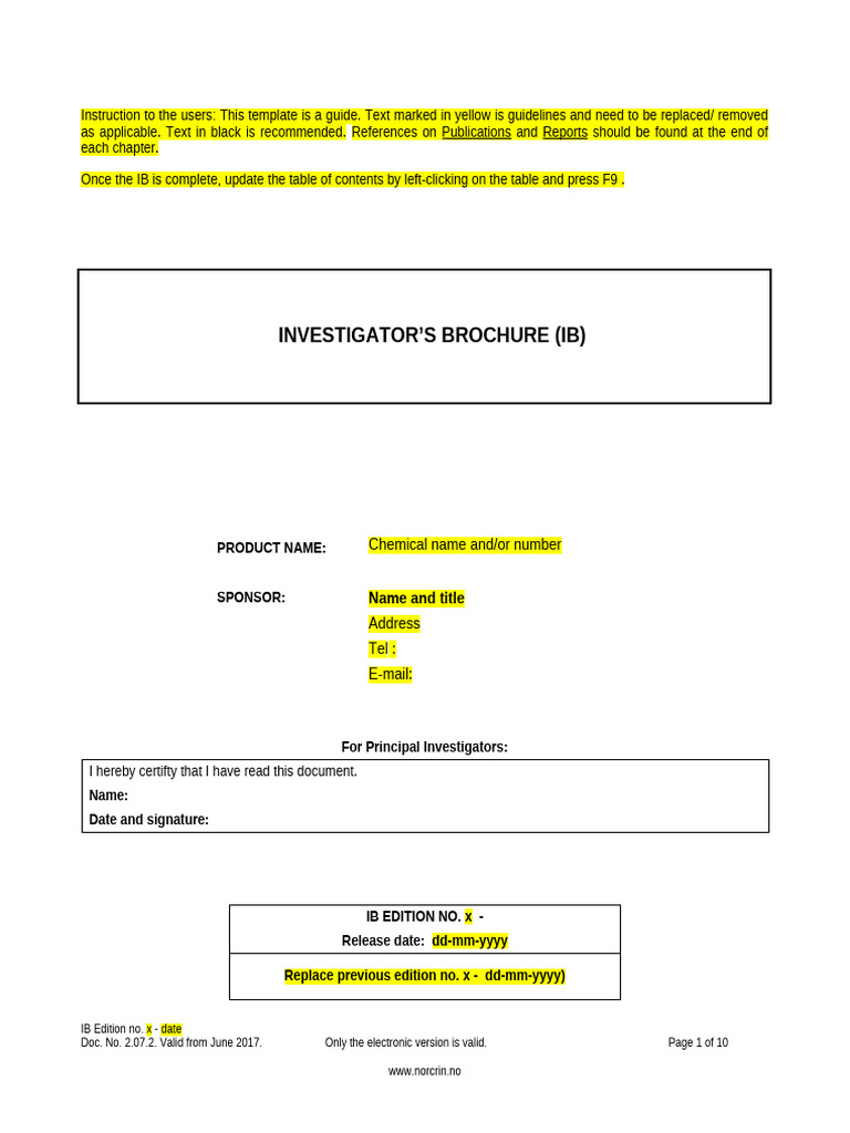Investigator's Brochure Template Guide | PDF | Clinical Trial ...