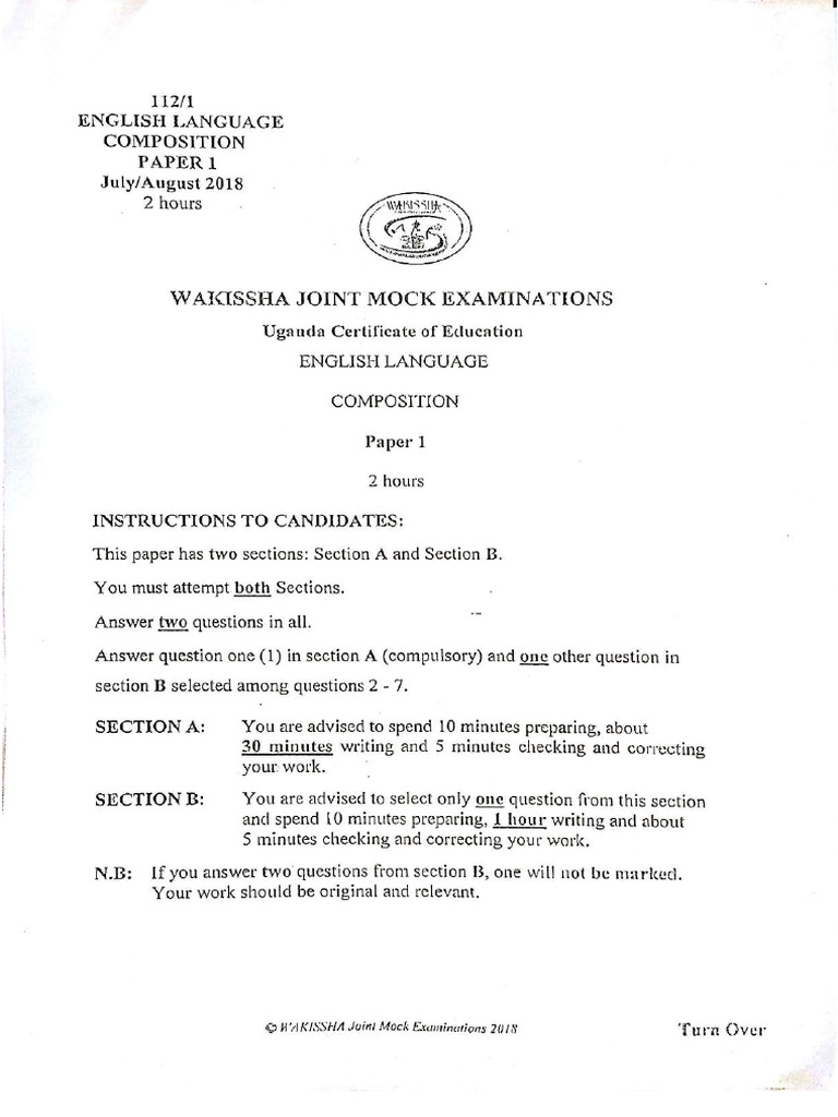 UCE English P1 Past Papers | PDF