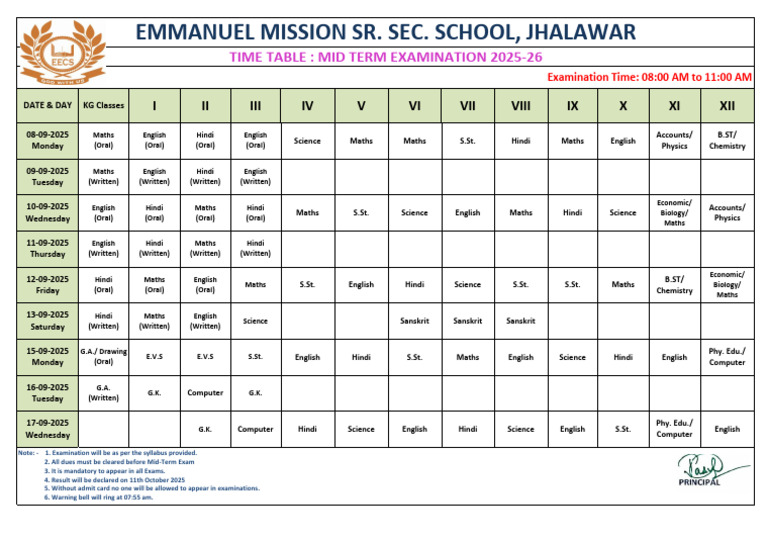 Mid-Term Time Table 2025-26 | PDF