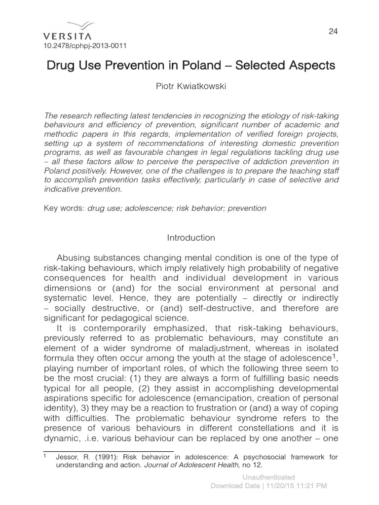 Drug Use Prevention in Poland - Selected Aspects | PDF | Substance ...