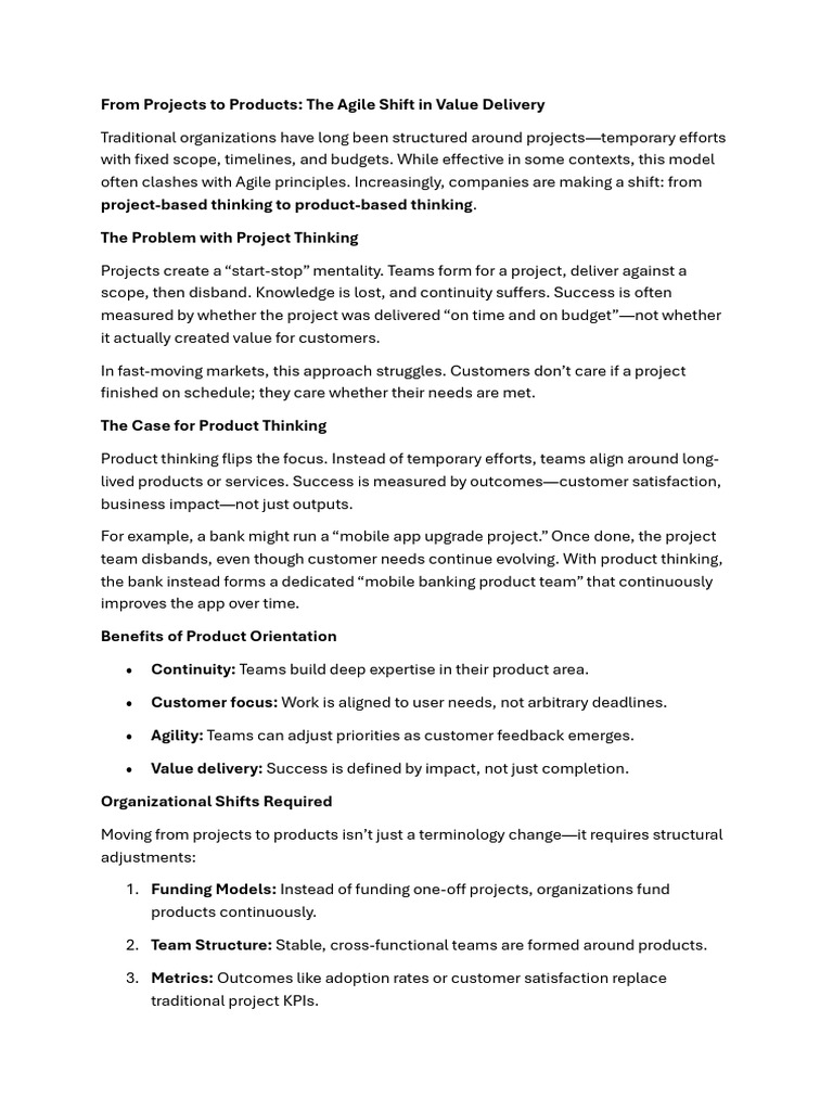 Agile Shift: From Projects to Products | PDF | Agile Software ...