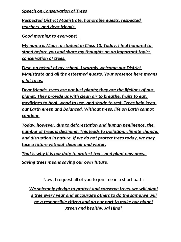Speech On Conservation of Trees | PDF