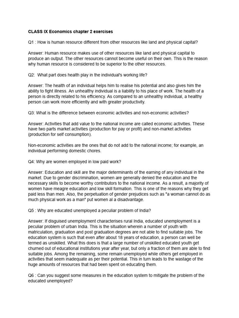 CLASS IX Economics Chapter 2 Exercises | PDF | Economics | Measures Of ...