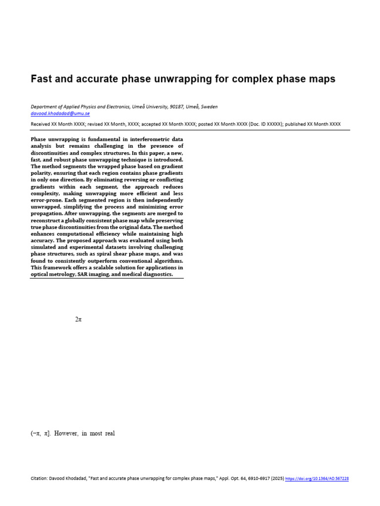 Fast Phase Unwrapping for Complex Maps | PDF | Interferometry | Applied ...