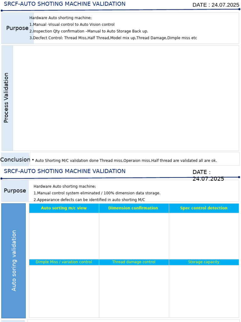 Auto Shorting Machine Validation Report | PDF