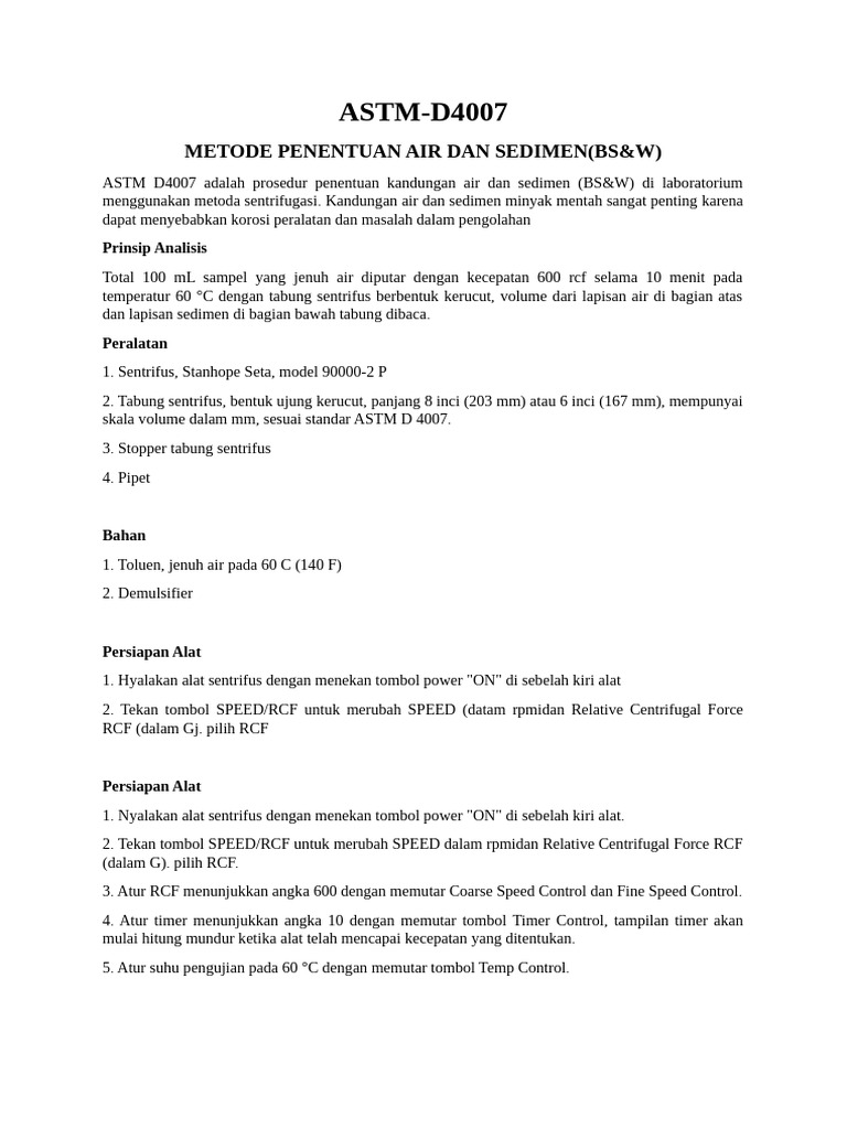 Metode ASTM D4007: Uji Air dan Sedimen | PDF