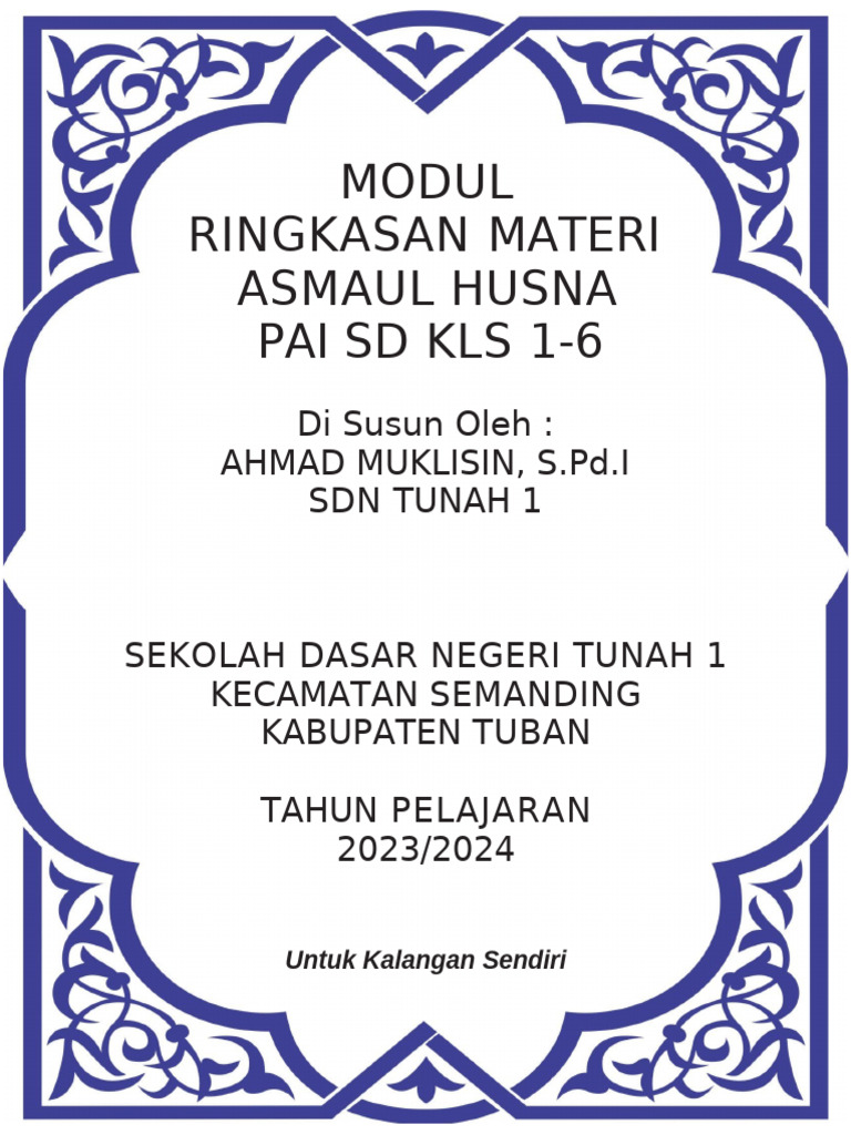 Modul Asmaul Husna PAI SD Kelas 1-6 | PDF