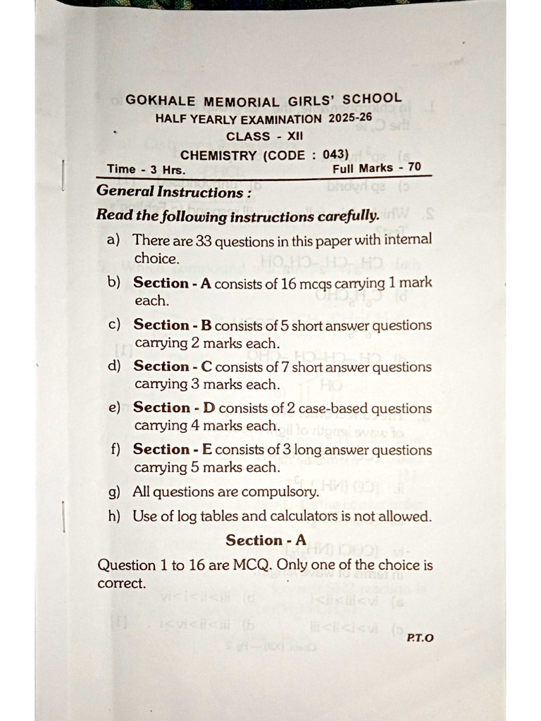 Chemistry QP GMGS | PDF