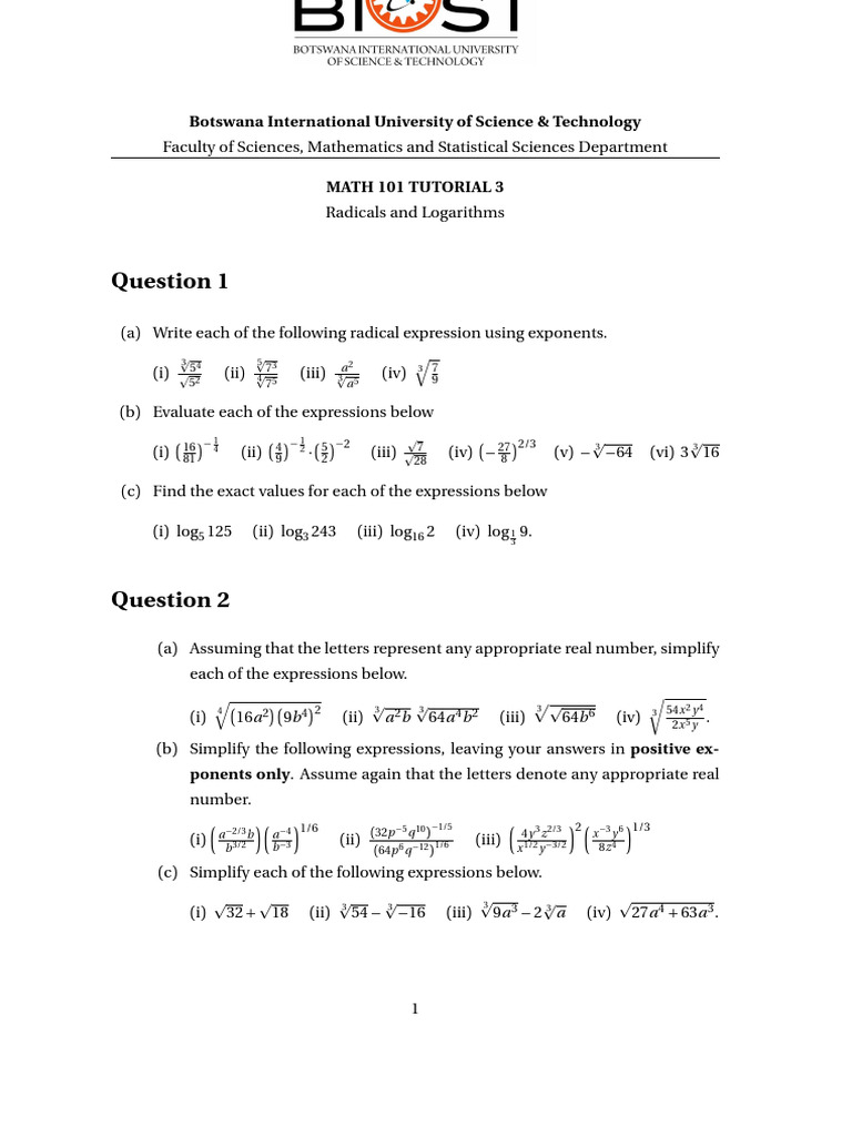 Tutorial 3-Radicals and Logarithms | PDF | Logarithm | Number Theory