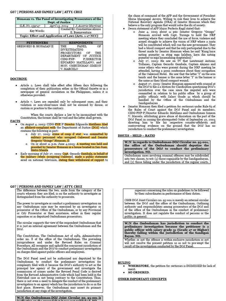 Honasan vs. The Panel of Investigating Prosecutors of The Dept. of ...