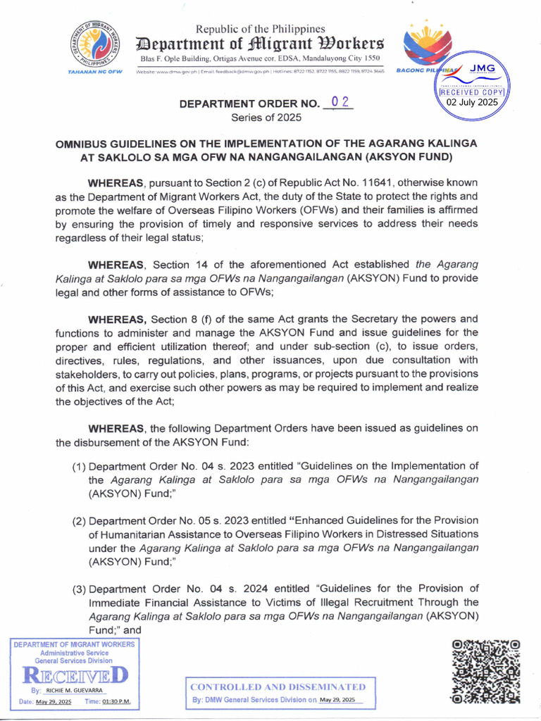 DMW Department Order No 02 Series of 2025 | PDF