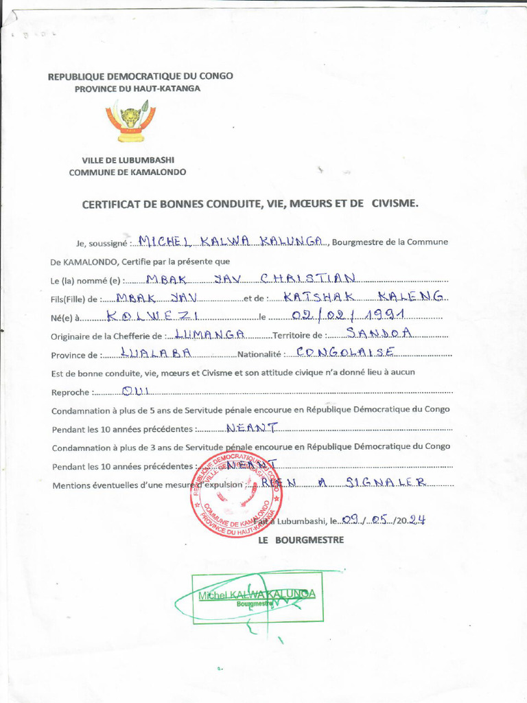 Certificat de Bonne Conduite, Vie Et Mœurs | PDF