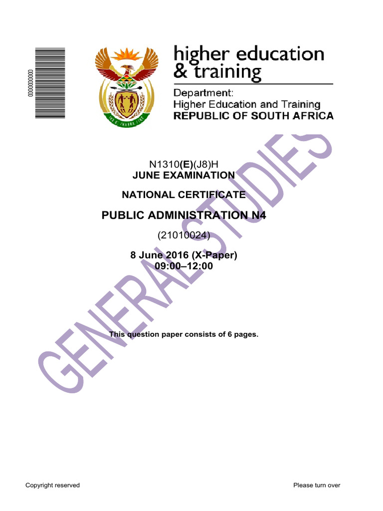 Public Administration N4 Exam Paper | PDF | Elections | Crime & Violence
