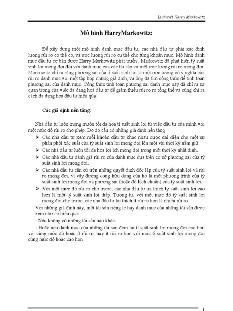 Ly Thuyet Markowitz | PDF