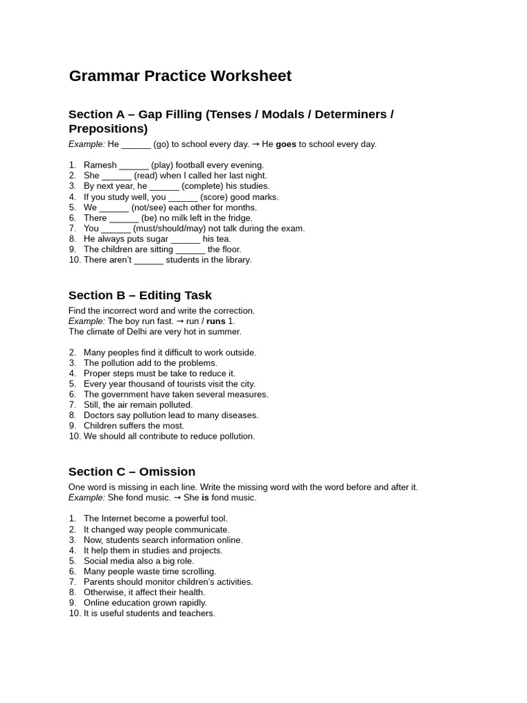 Grammar Practice Worksheet Exercises | PDF