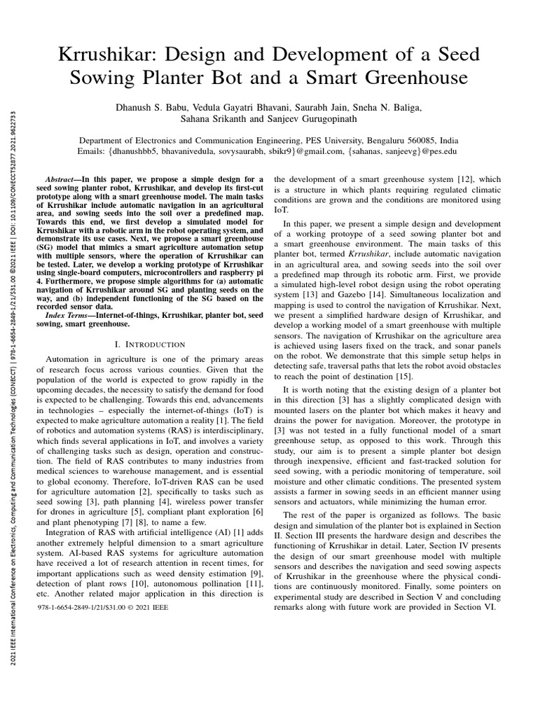 Krrushikar Design and Development of A Seed Sowing Planter Bot and A Smart Greenhouse | PDF ...