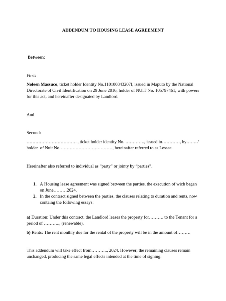 Housing Lease Agreement Addendum | PDF