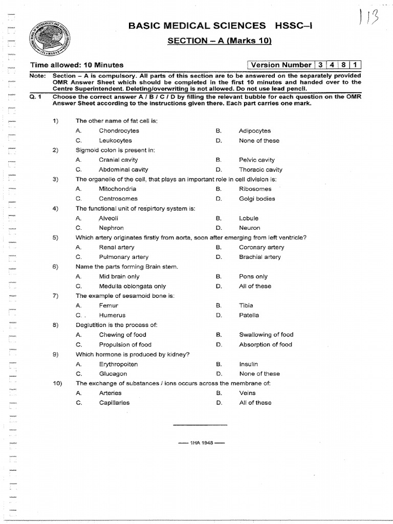 Basic Medical Sciences 11th Fbise 2019 | PDF