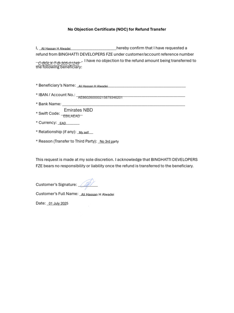Noc For Refund | PDF