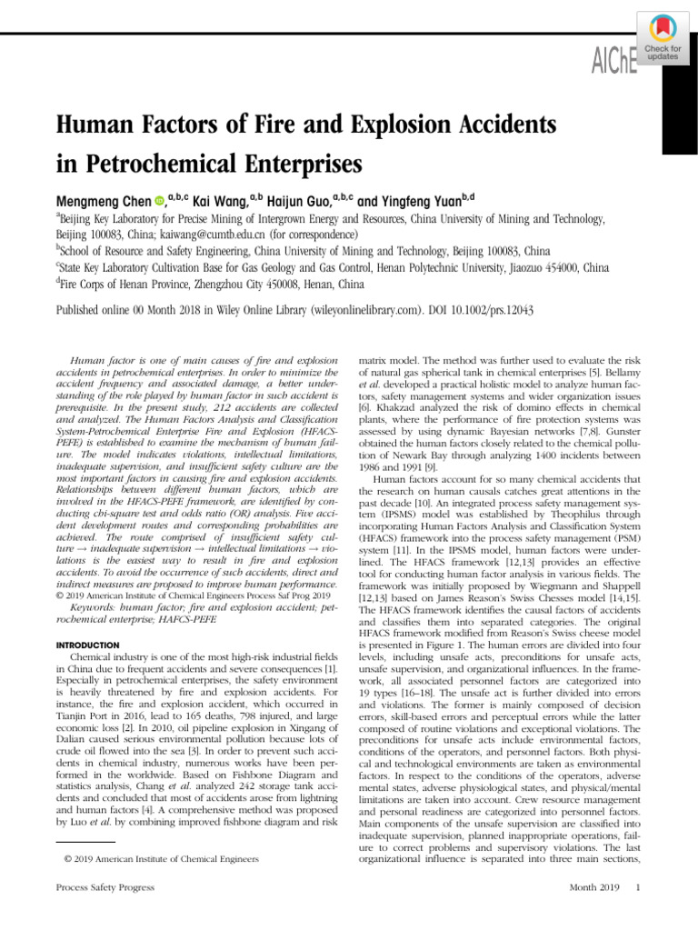 Human Factors of Fire and Explosion Accidents in Petrochemical ...