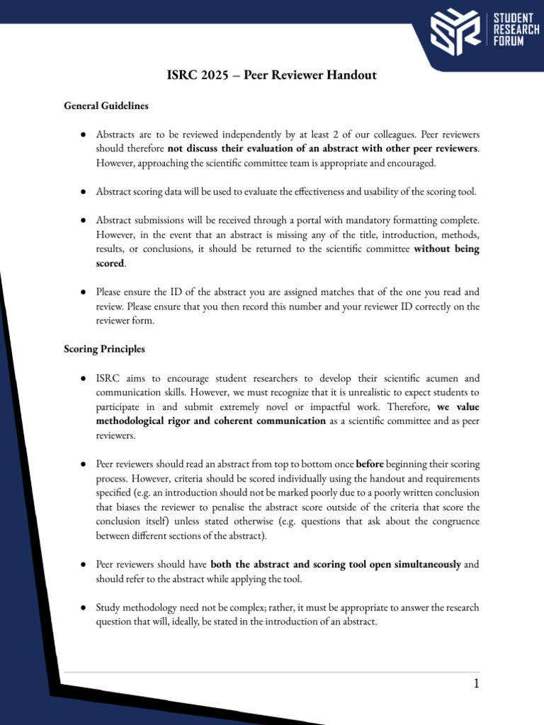 Peer Reviewer Handout - IsRC'25 | PDF | Statistics | Medical Diagnosis