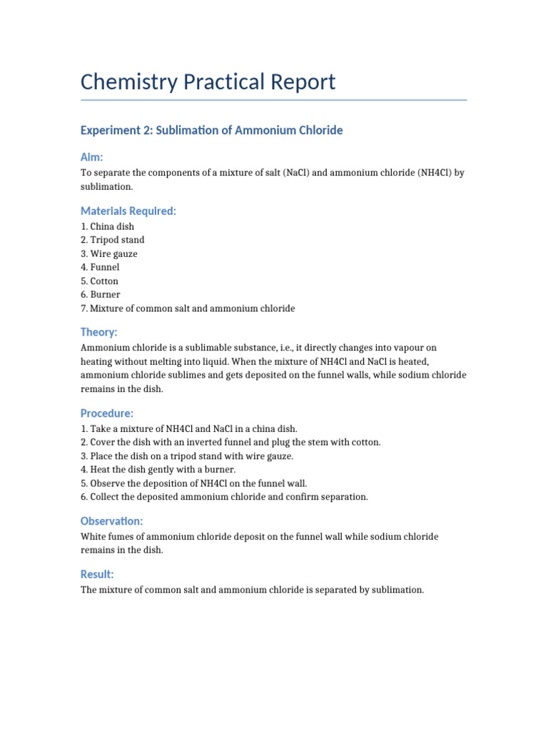 Sublimation and Precipitation Experiments | PDF
