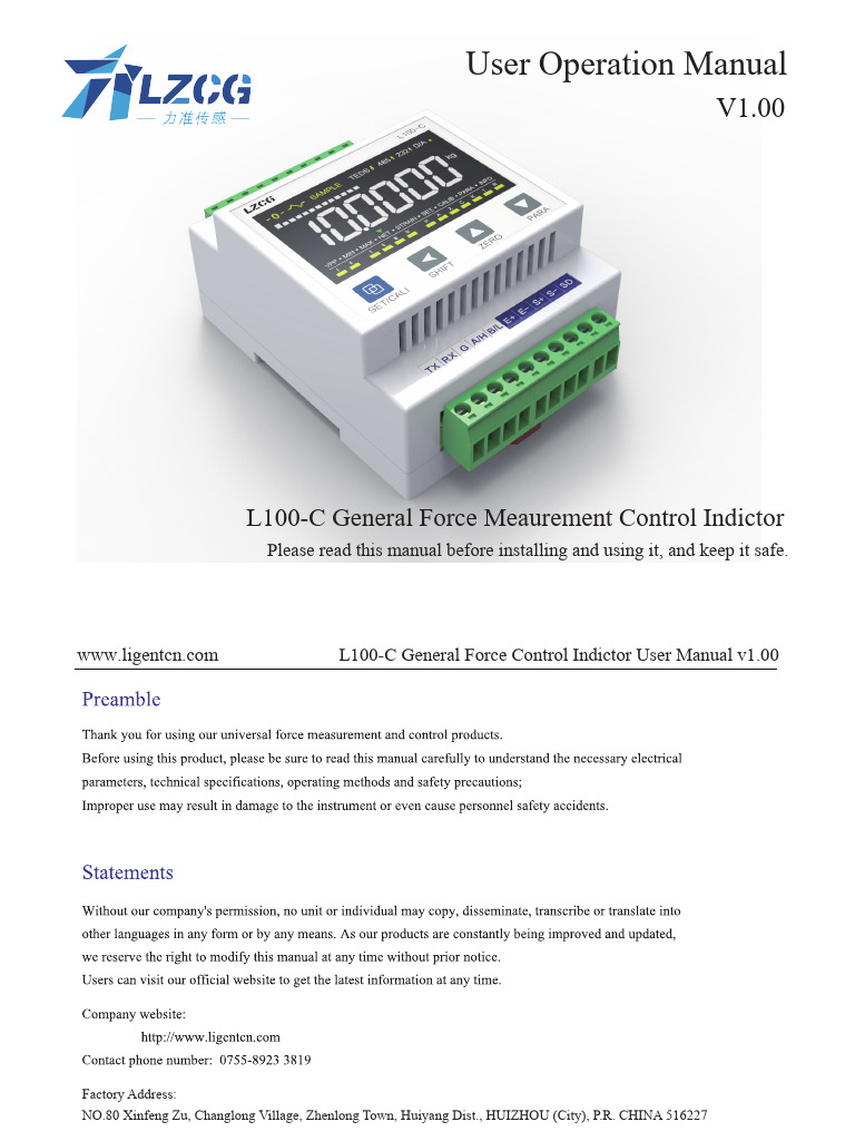 L100-C Force Control Indicator Manual | PDF | Menu (Computing ...