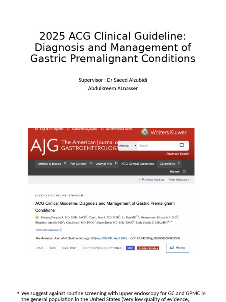 2025 ACG Guidelines for Gastric Conditions | PDF | Endoscopy | Evidence ...