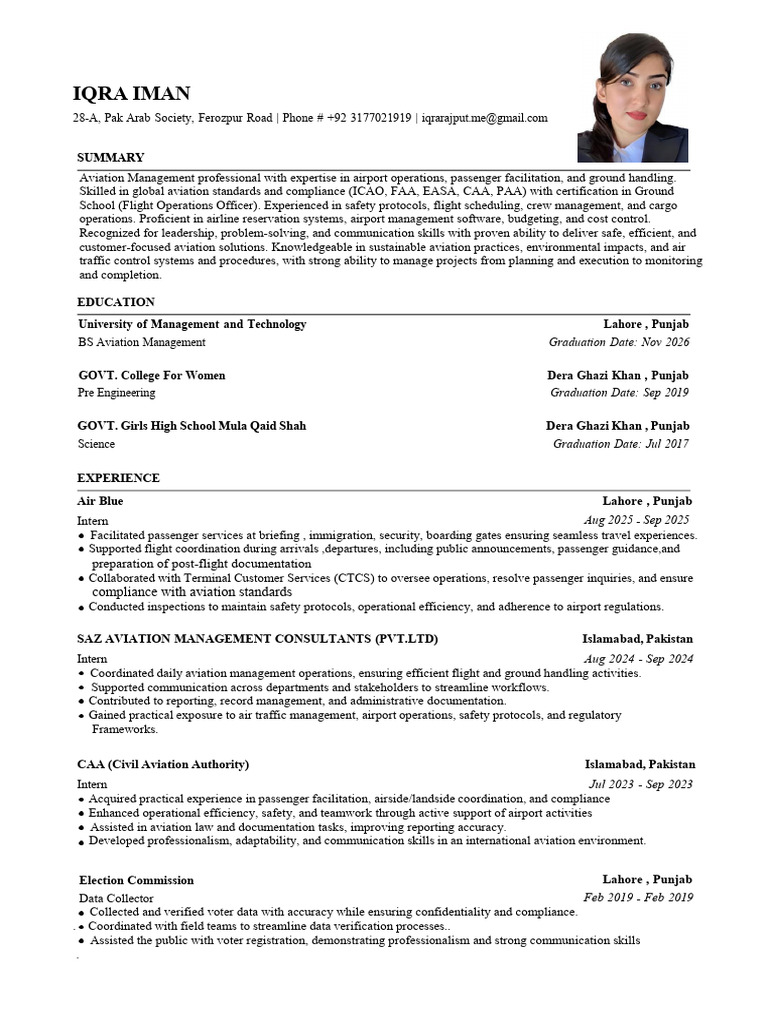Iqra CV | PDF | Airport | Aviation