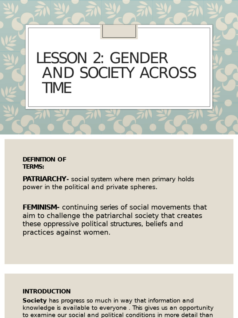Lesson 2 3 Gender and Society Across Time | PDF | Patriarchy | Gender ...