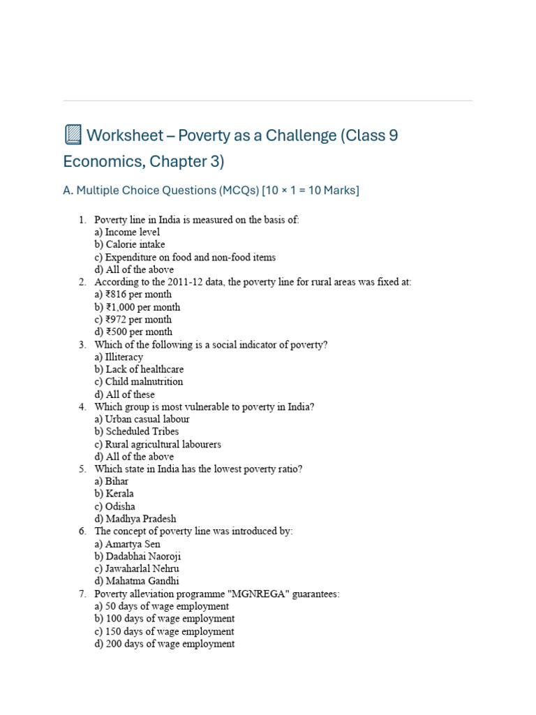 Important Questions on Poverty Challenge | PDF