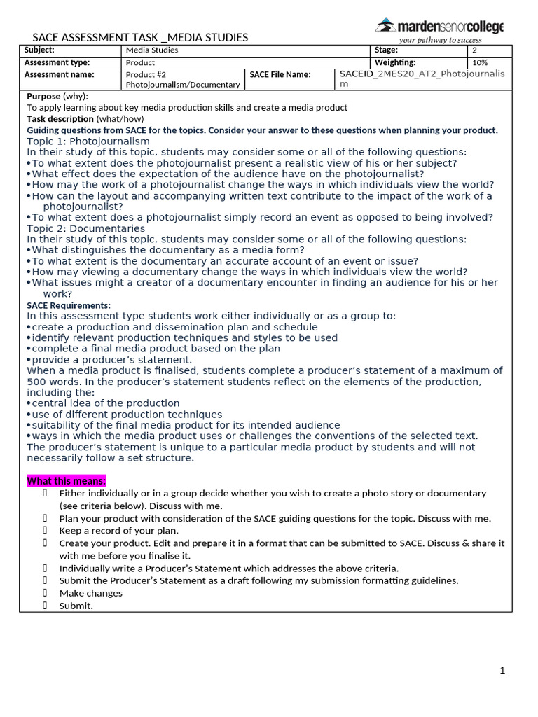 Stage 2 Media Studies Product 2 Photojournalism | PDF | Knowledge | Bias