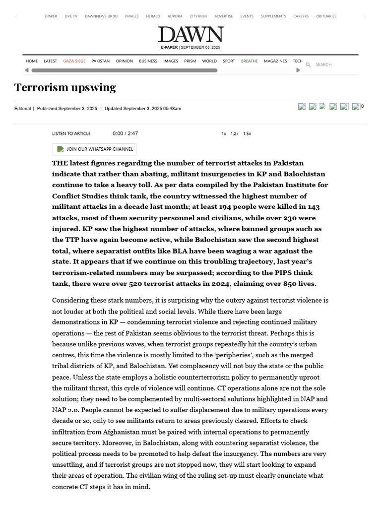 Terrorism Upswing - Newspaper | PDF | Pakistan