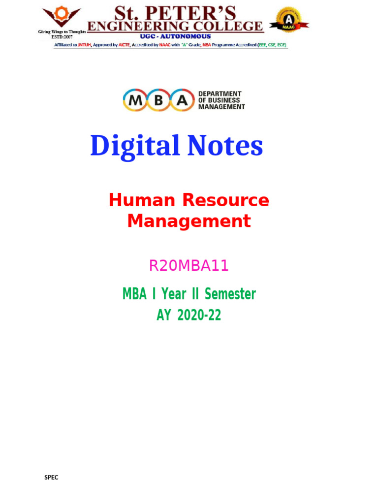 MBA Human Resource Management Overview | PDF | Human Resource ...