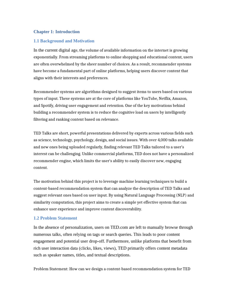 TED Talk Recommendation Full Report Formatted | PDF