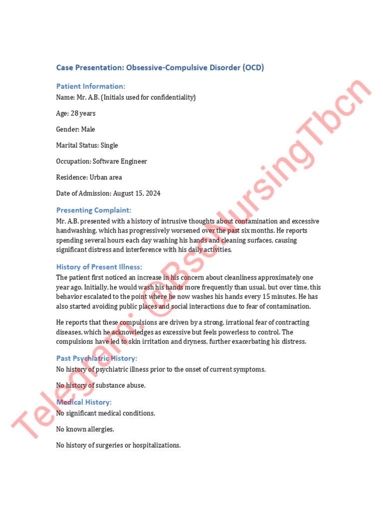 OCD Case Study: Mr. A.B.'s Treatment Plan | PDF | Obsessive–Compulsive ...