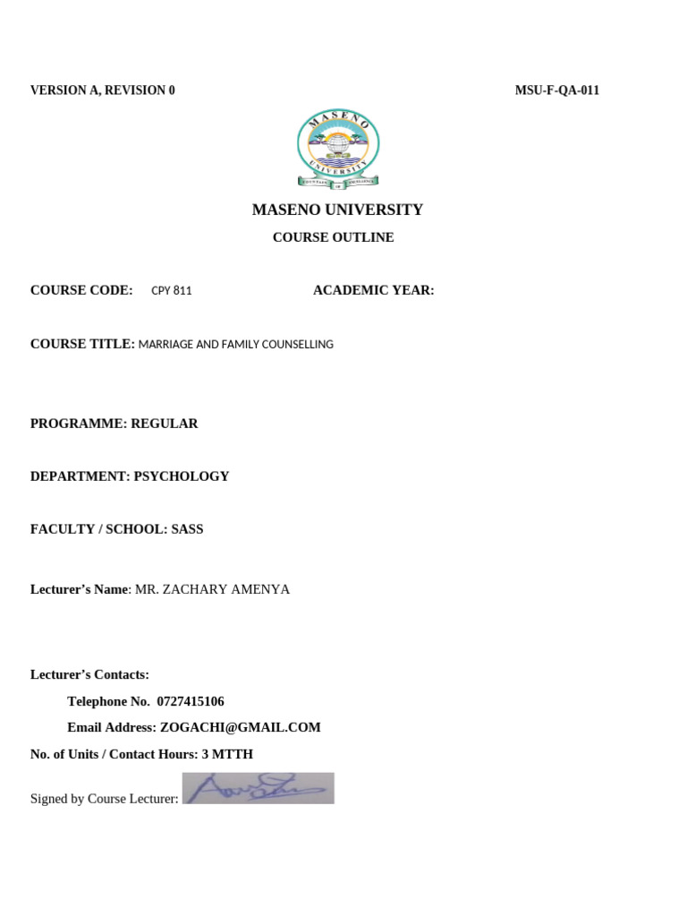 Marriage and Family Counseling Course Outline | PDF | Family Therapy ...