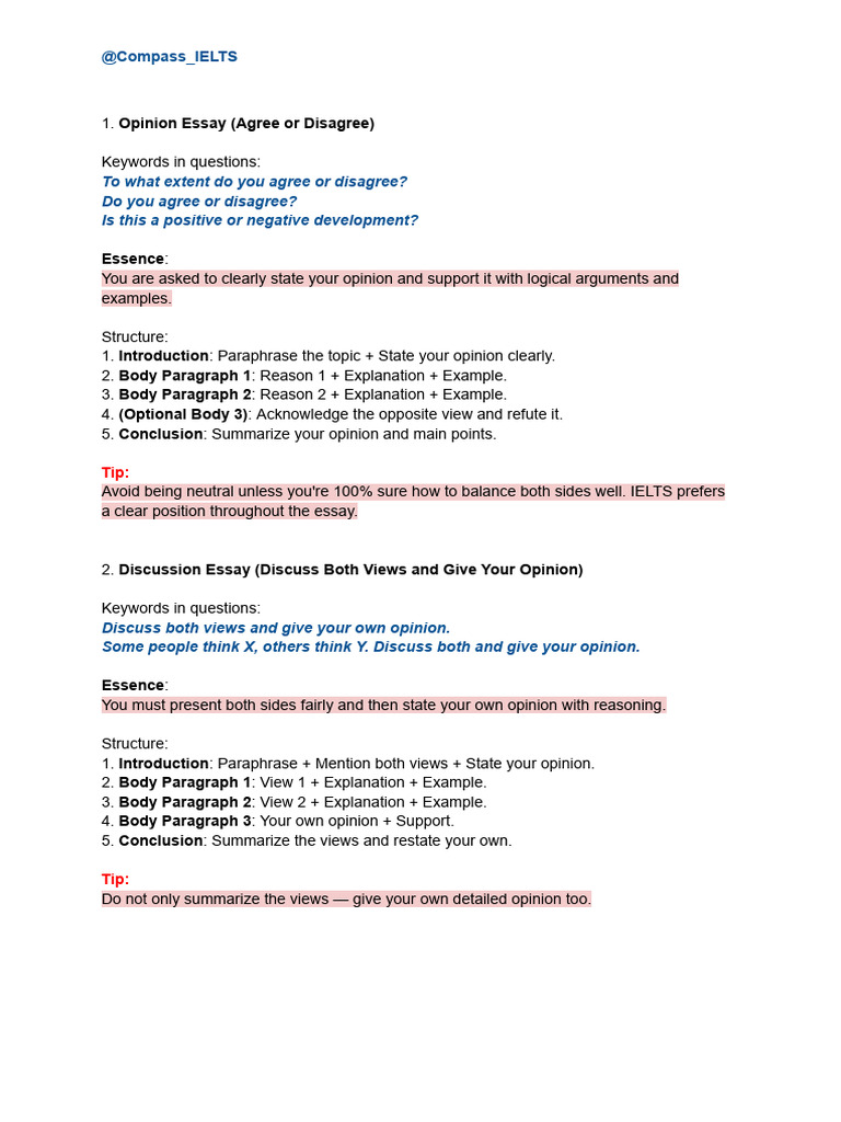 IELTS Essay Types and Tips Guide | PDF | Essays | Reason