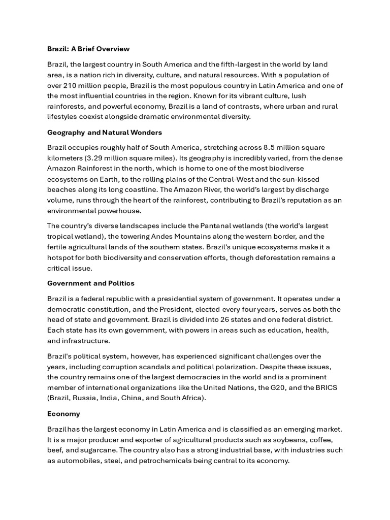Overview of Brazil's Culture and Economy | PDF | Brazil | Amazon Rainforest