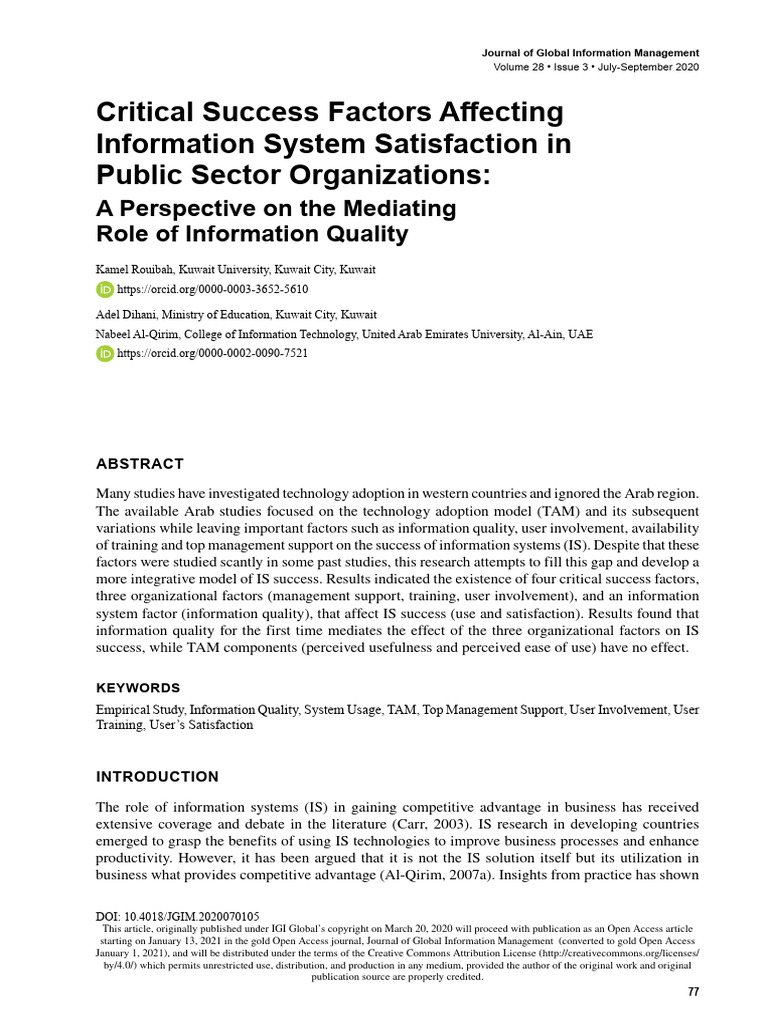 Critical Success Factors Affecting Information System Satisfaction in ...