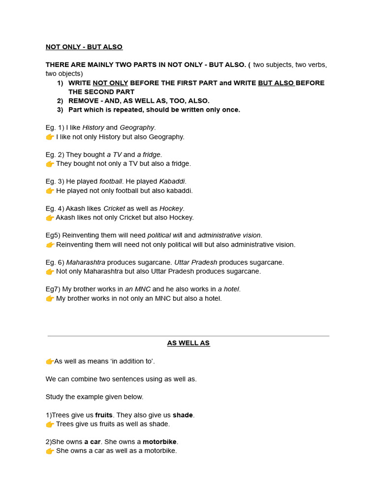 NOT ONLY - But ALSO Notes by Vijay Salunke Sir | PDF | Grammar | Syntax
