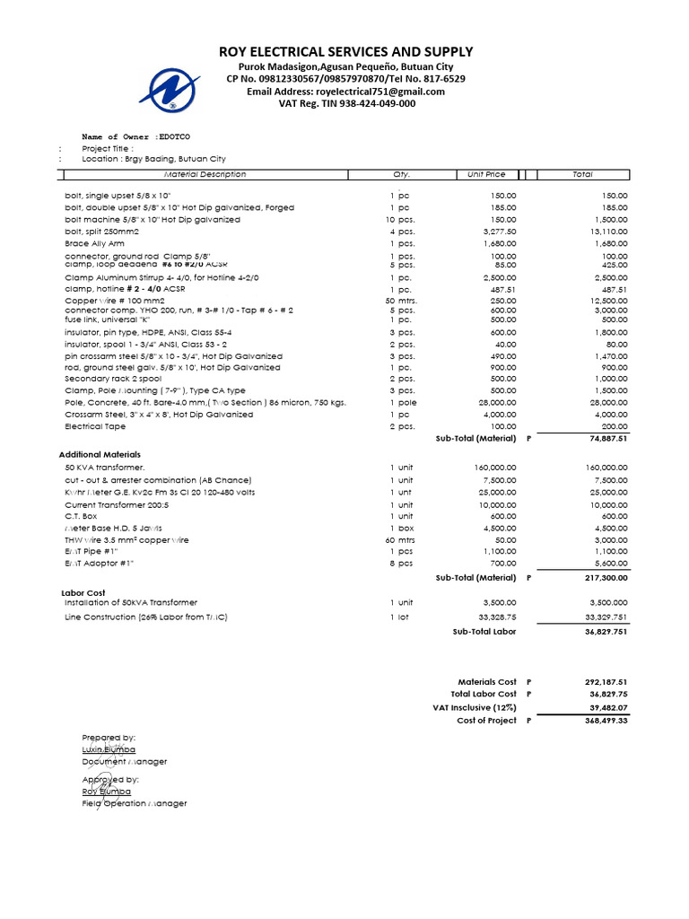 07 29 25 Quotation | PDF | Electrical Engineering | Electricity