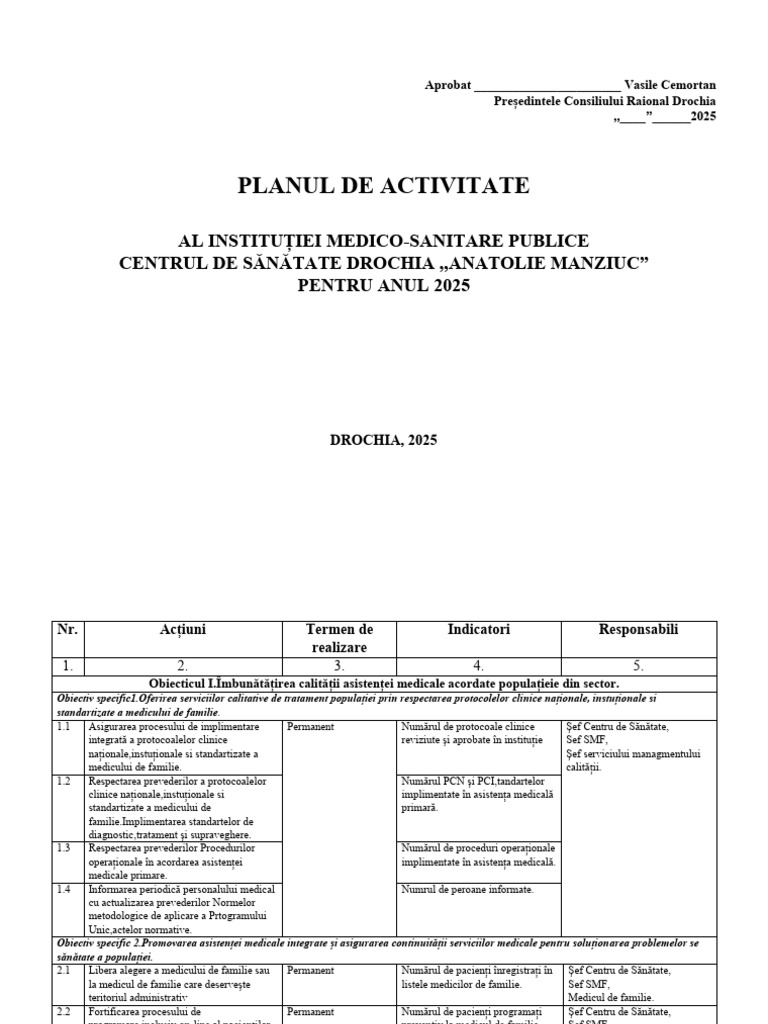 Plan de Activitate 2025 | PDF