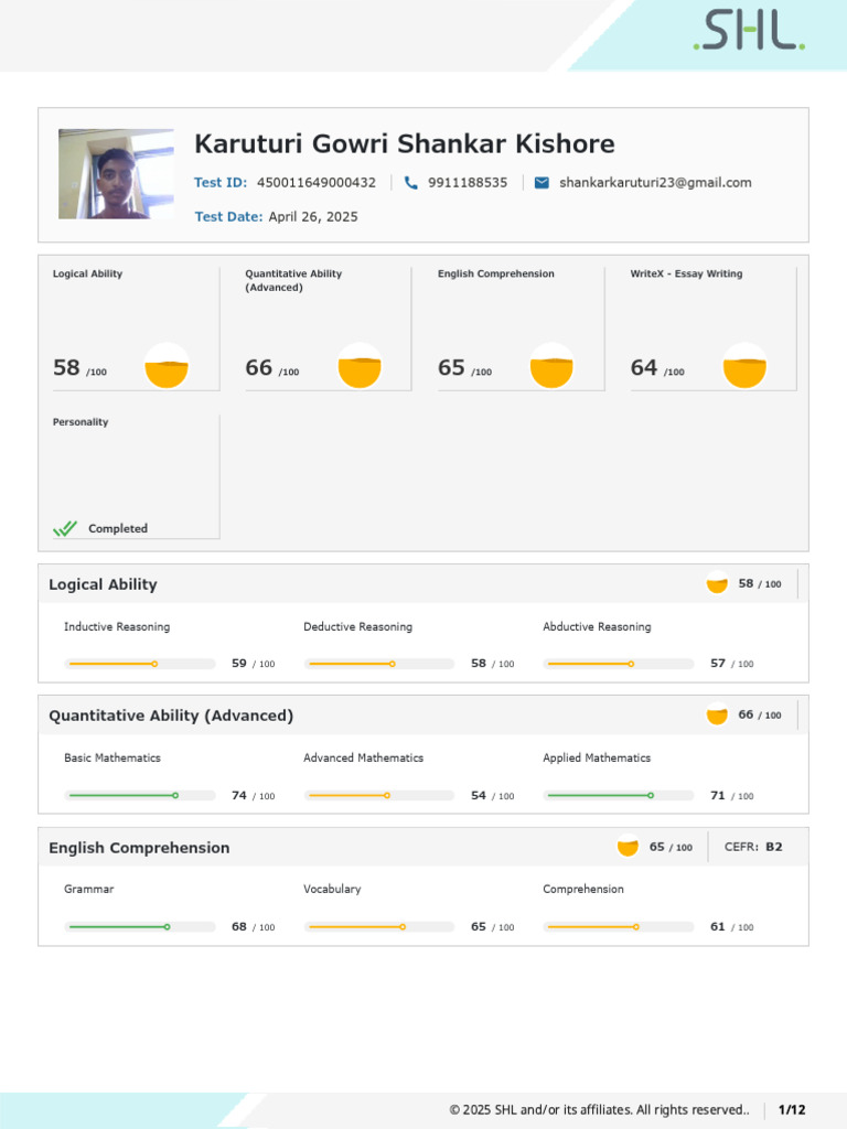 Karuturi Gowri Shankar Kishore AssessmentCenterReport 163 | PDF | Reading Comprehension ...